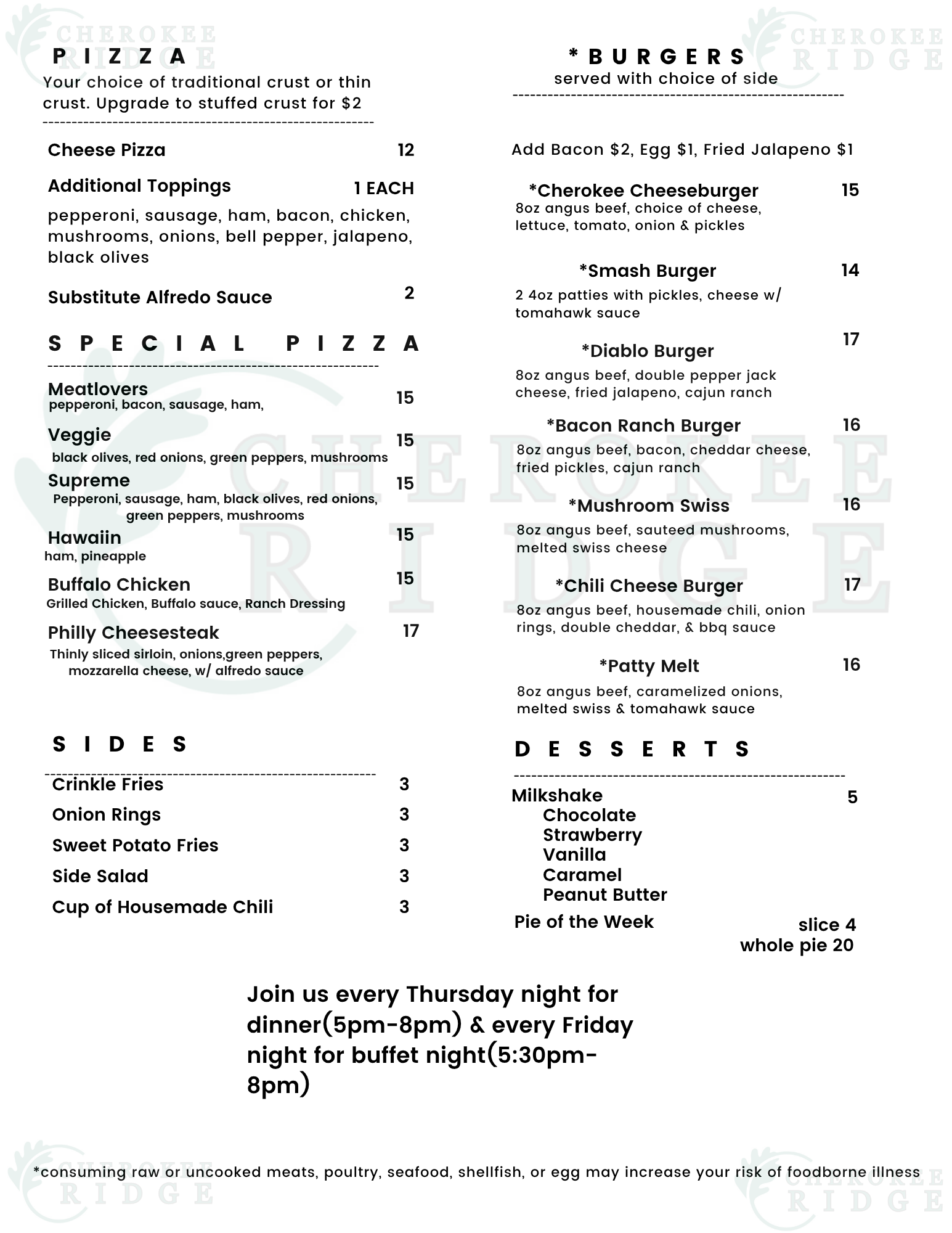 Menu - Cherokee Ridge Country Club